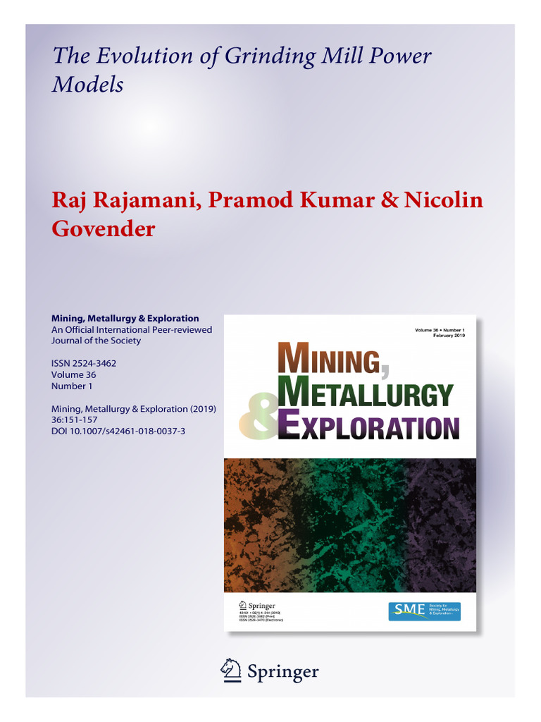 The Evolution of Grinding Power Models - SME - 2019 - DWF - Symposium | PDF | Mill (Grinding ...