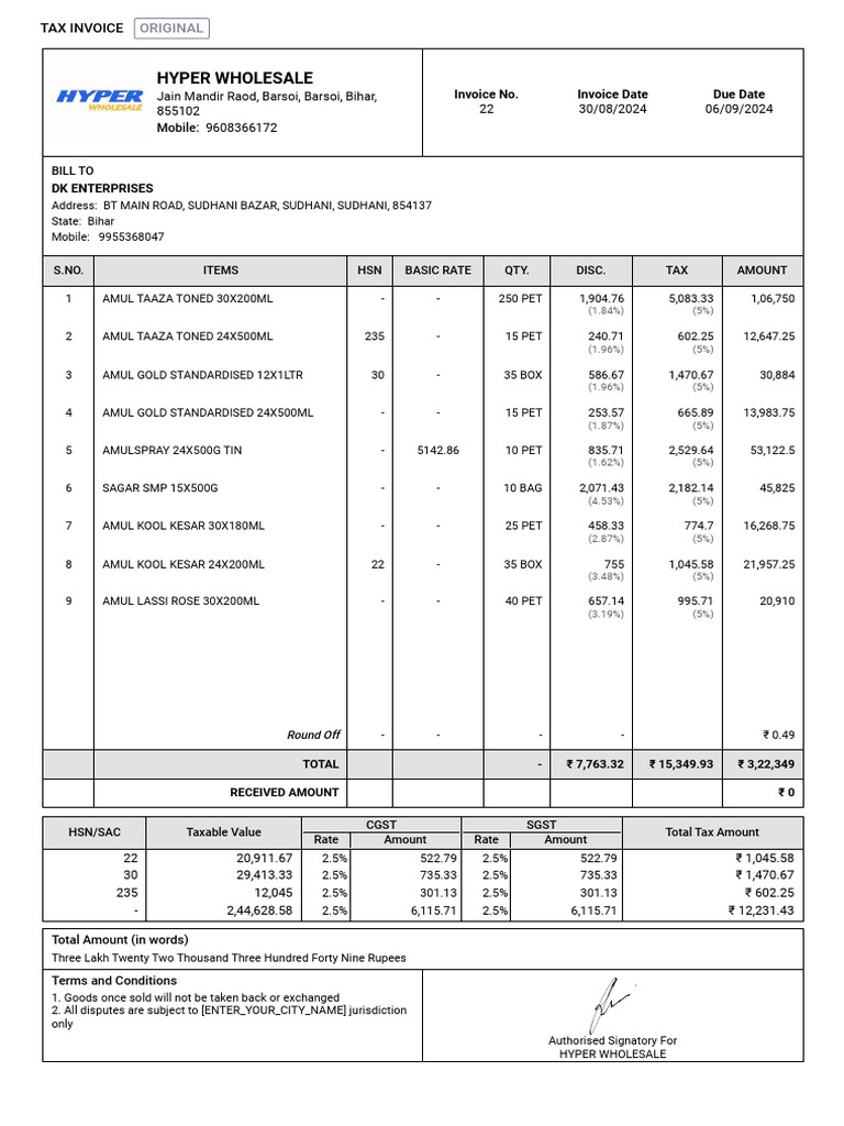 DK Enterprises Sales Invoice 22 | PDF | Taxes | Government