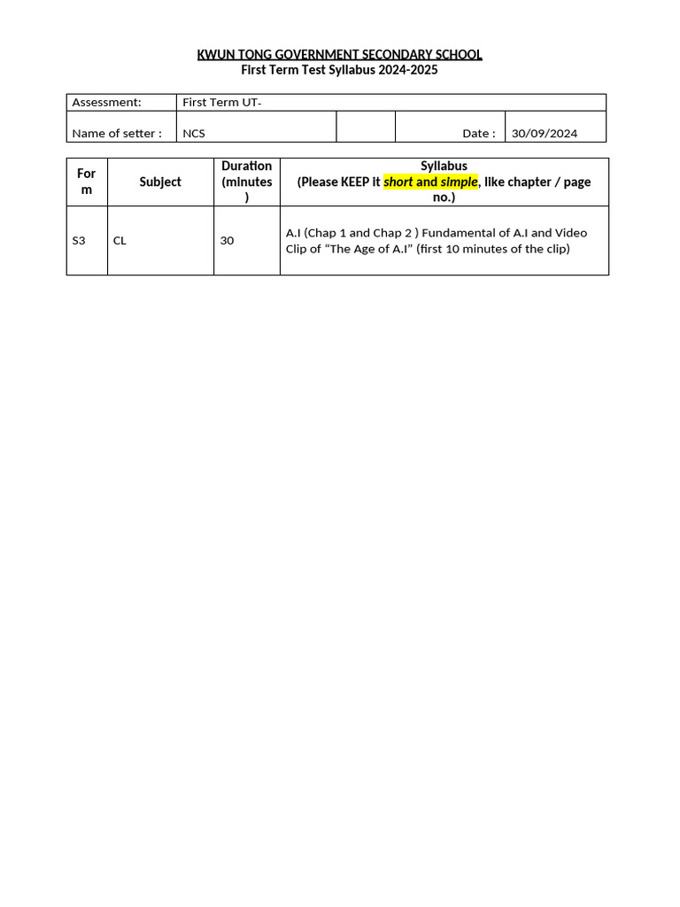 UT1 Syllabus - CL (F3) | PDF