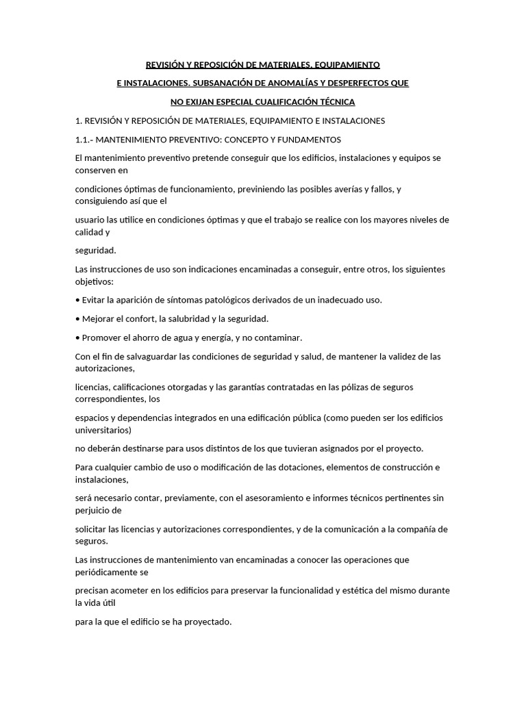 TEMA 9 REVISIÓN Y REPOSICIÓN DE MATERIALES, EQUIPAMIENTO | PDF