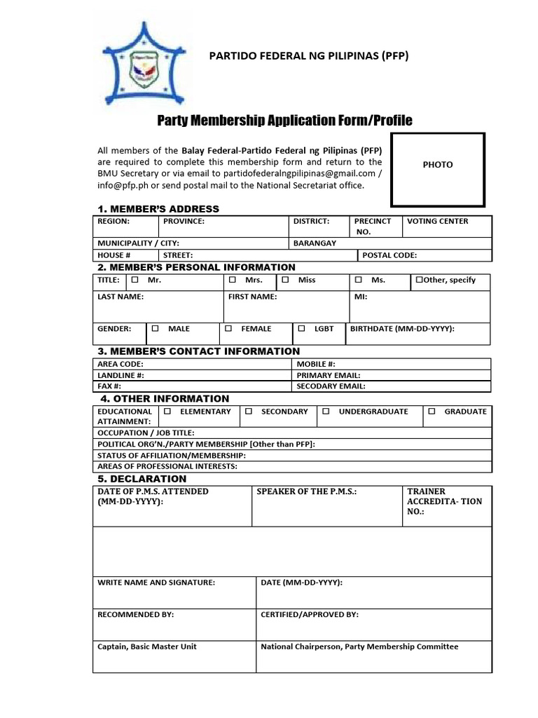 PFP Membership Application Form | PDF | Justice | Crime & Violence