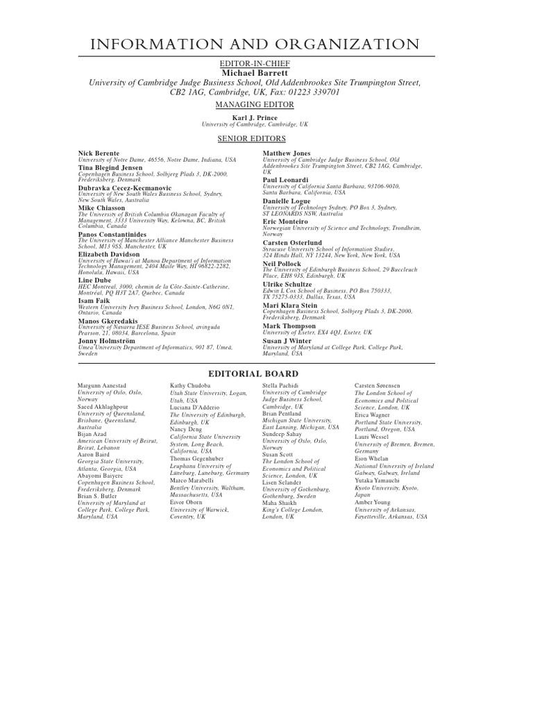 Editorial Board - 2023 - Information and Organization | PDF