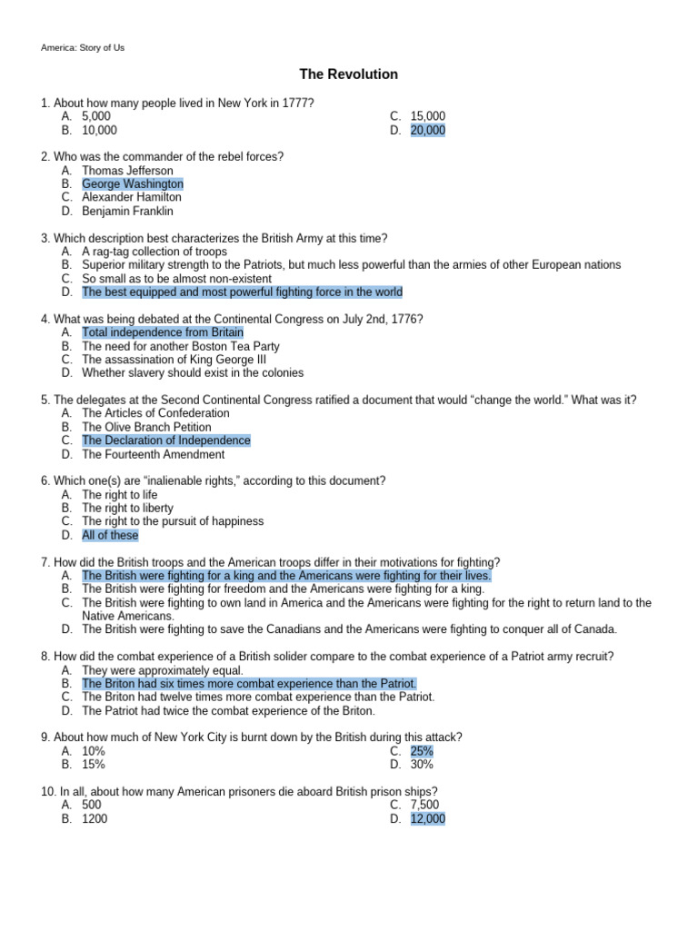Revolutionary War Quiz Questions | PDF | American Revolution | George ...