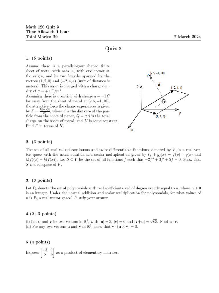 Quiz3 section3 solution | PDF | Vector Space | Polynomial