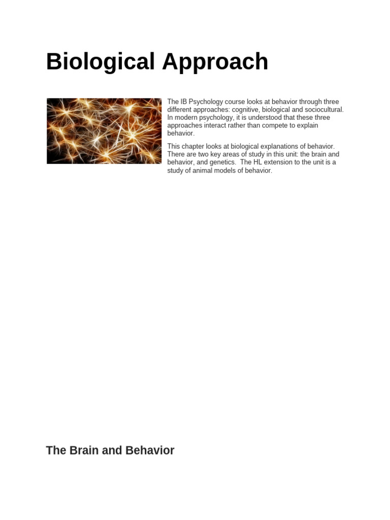 Unit 3 - Biological Approach | PDF | Neurotransmitter | Functional Magnetic Resonance Imaging