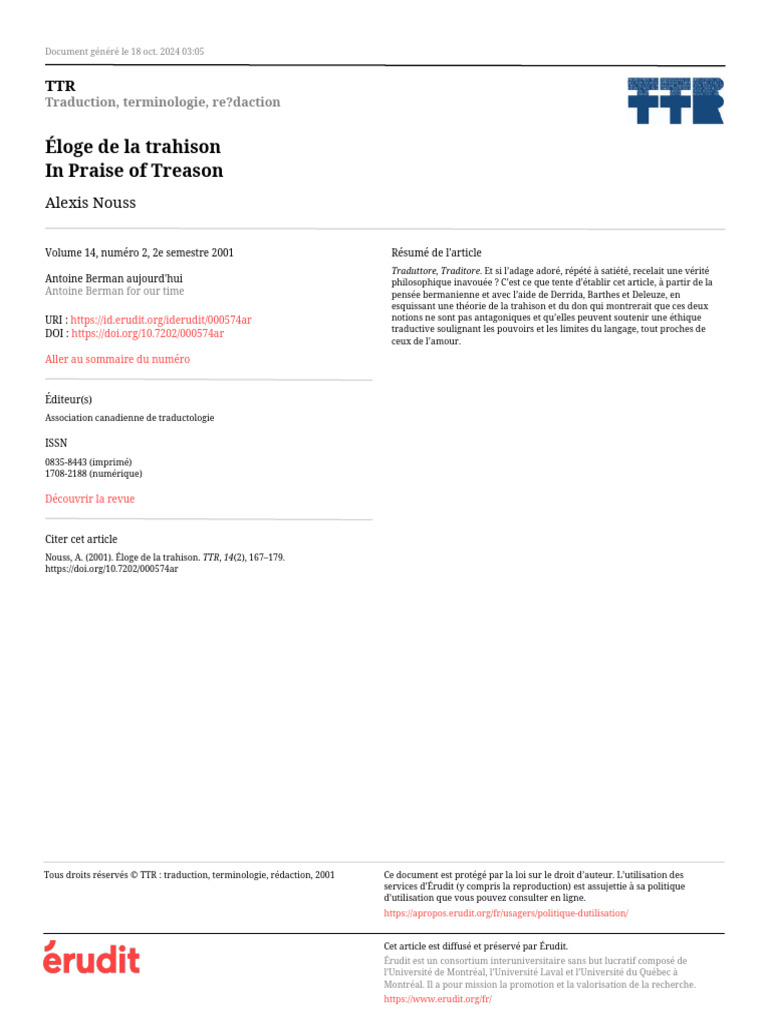 Éloge de La Trahison | PDF | Traductions | Science