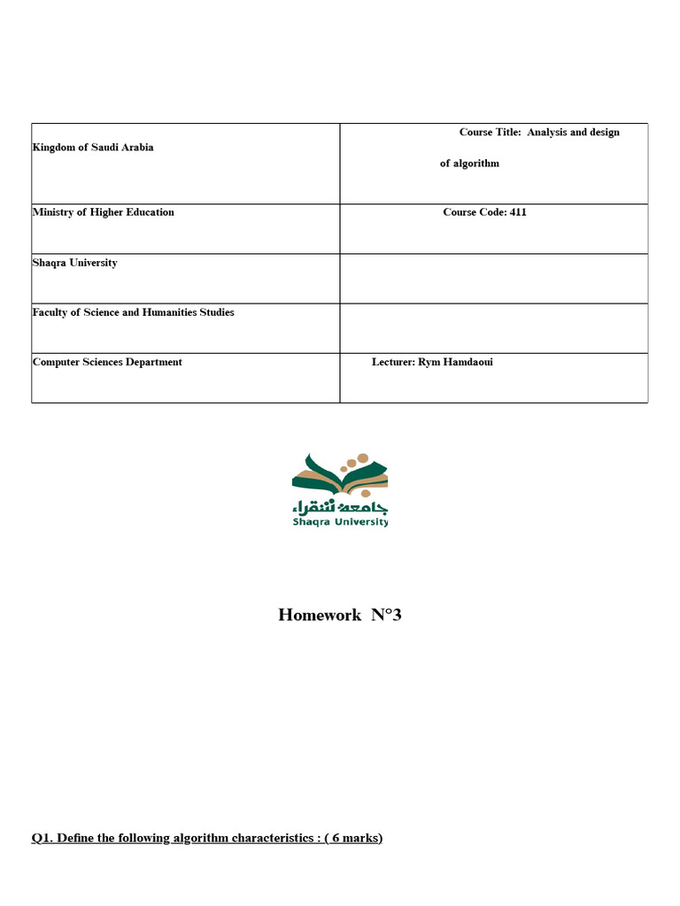 Homework Design and Analysis The Algorithms | PDF | Algorithms | Computing