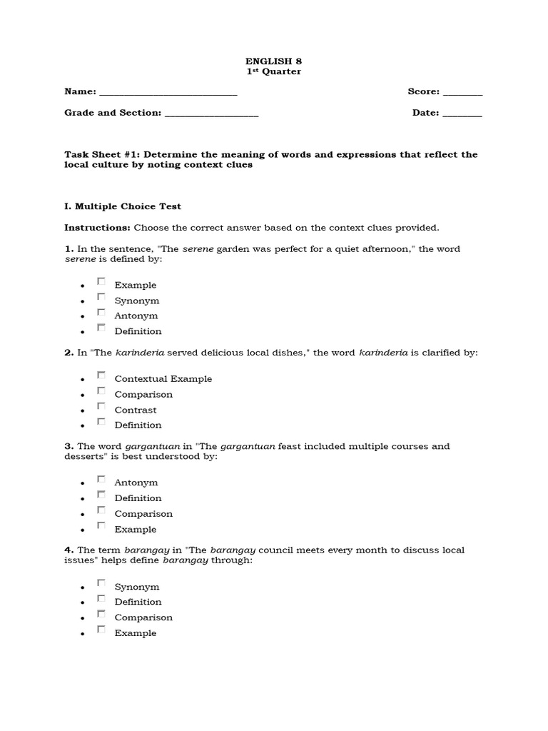 Task Sheet 1 - Determine The Meaning of Words and Expressions That ...
