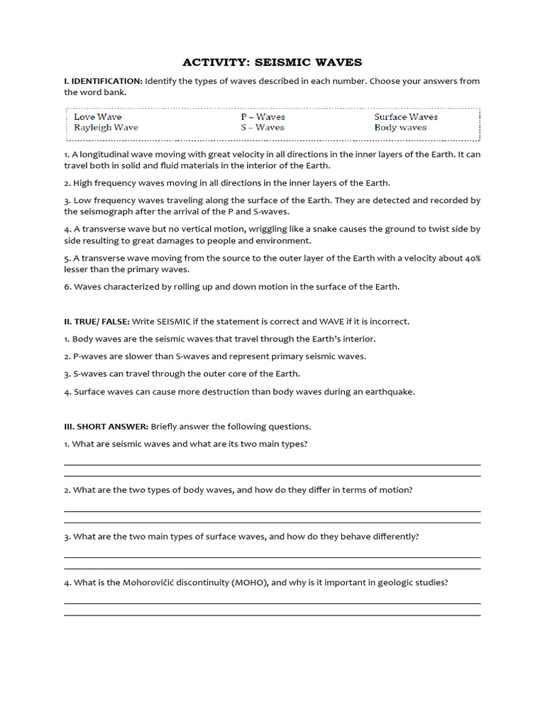 Activity Seismic Waves | PDF | Science & Mathematics