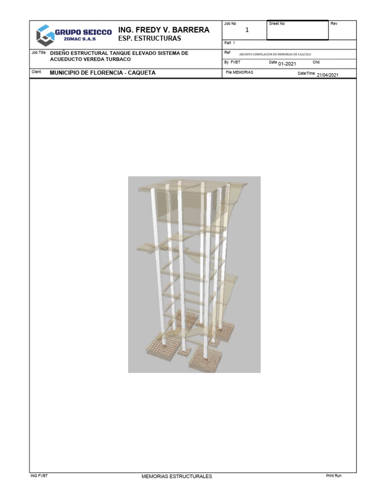 MEMORIAS DE CALCULO TANQUE ELEVADO Estructuras | PDF | Fundación (Ingeniería) | Hormigón