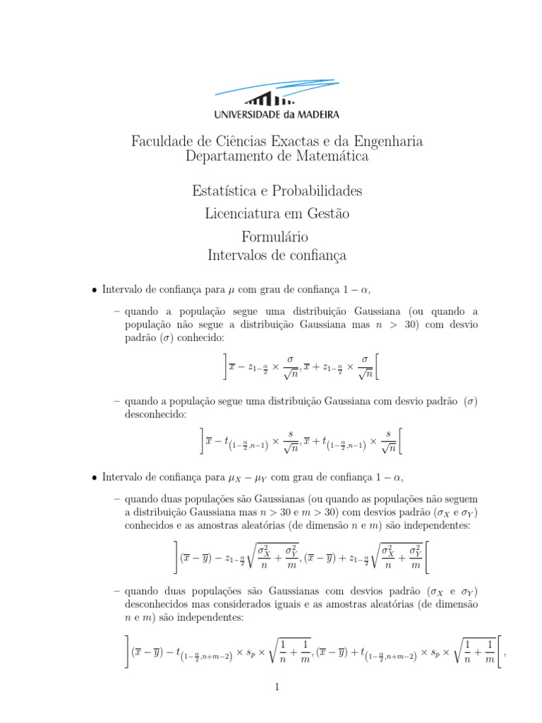 Intervalos de Confiança e Testes de Hipóteses | PDF | Distribuição ...