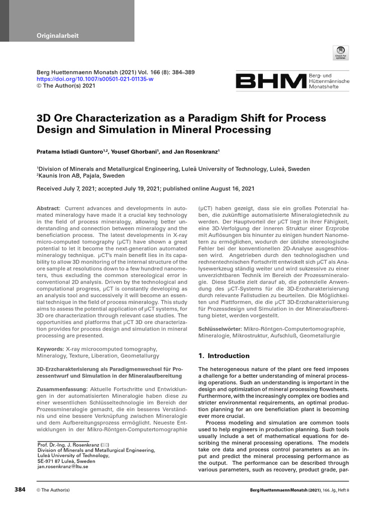 3D Ore Characterization As A Paradigm Shift For Process Design and Simulation in Mineral ...