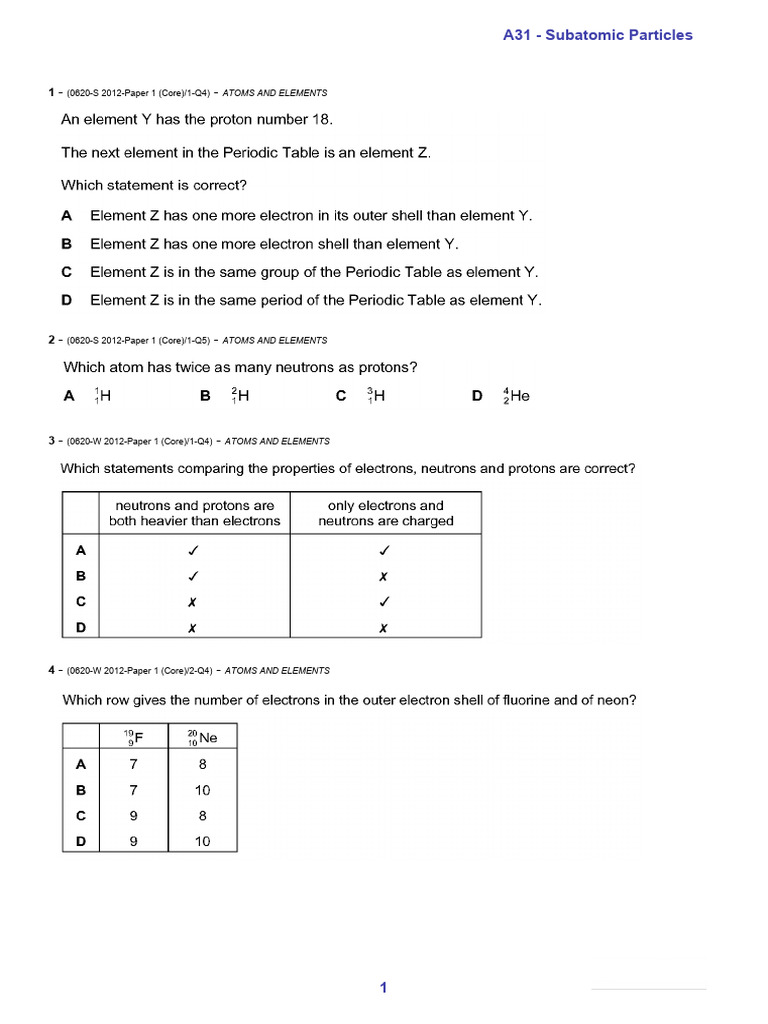 A3.1-QP Subatomic Particles | PDF | Atoms | Proton