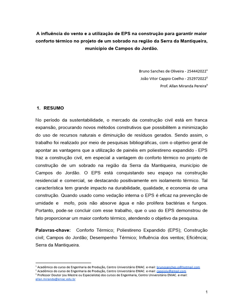 ARTIGO TCC ENIAC 2024 - Bruno Sanches e João Vitor Cappio | PDF | Isolamento térmico | Calor