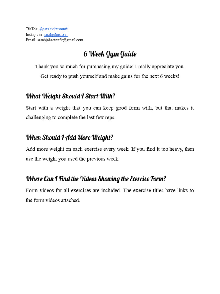 6 Week Gym Guide | PDF | Human Anatomy | Weight Training