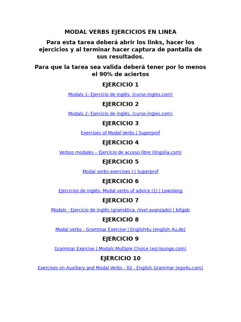 Ejercicios Online de Verbos Modales | PDF