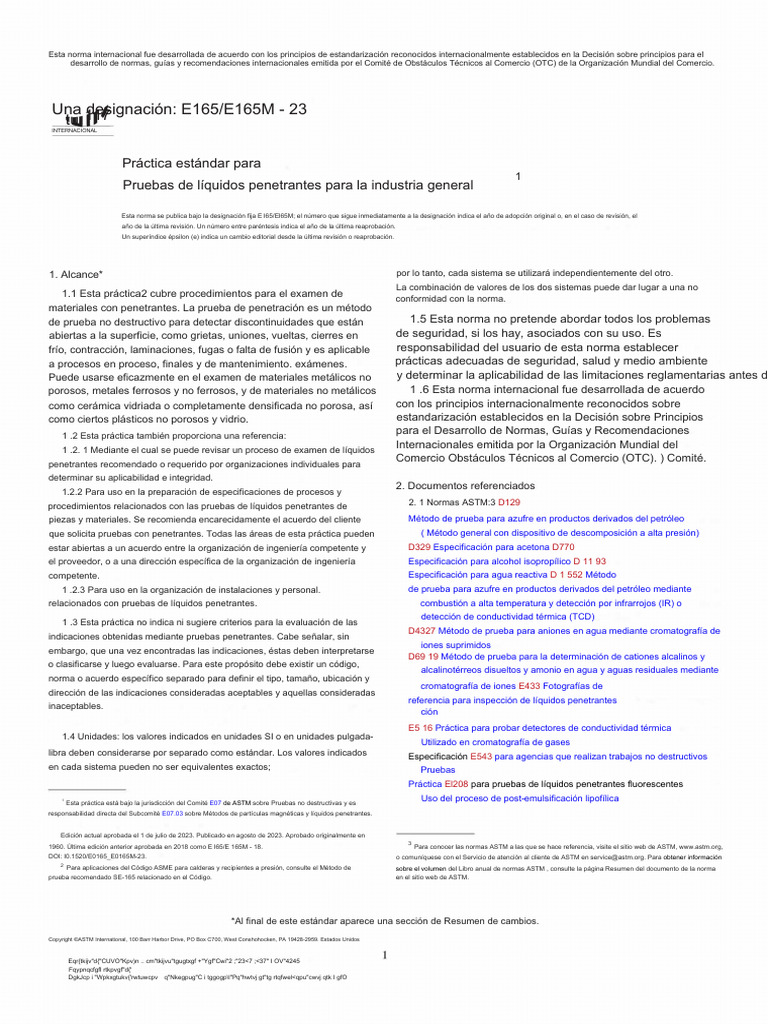 ASTM - E165-E165M-23 (1) Español | PDF | Agua | Solvente