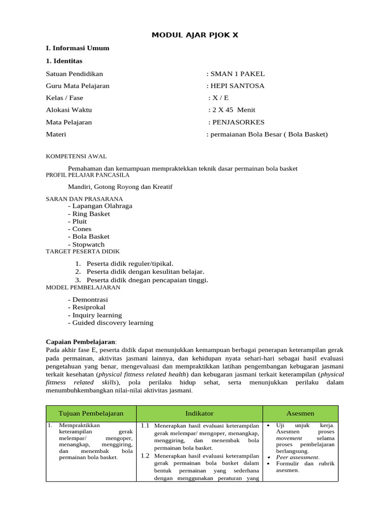 Modul Ajar Basket-X-Hepi | PDF