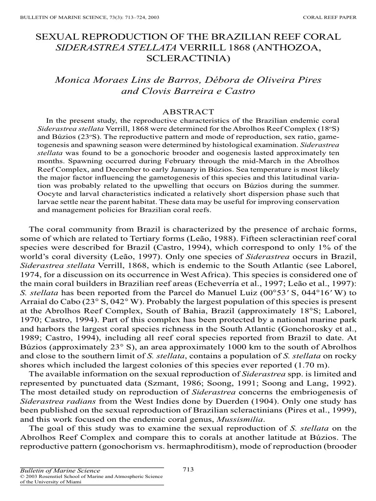 Barros Et Al. 2003 - SEXUAL REPRODUCTION OF THE BRAZILIAN REEF CORAL ...