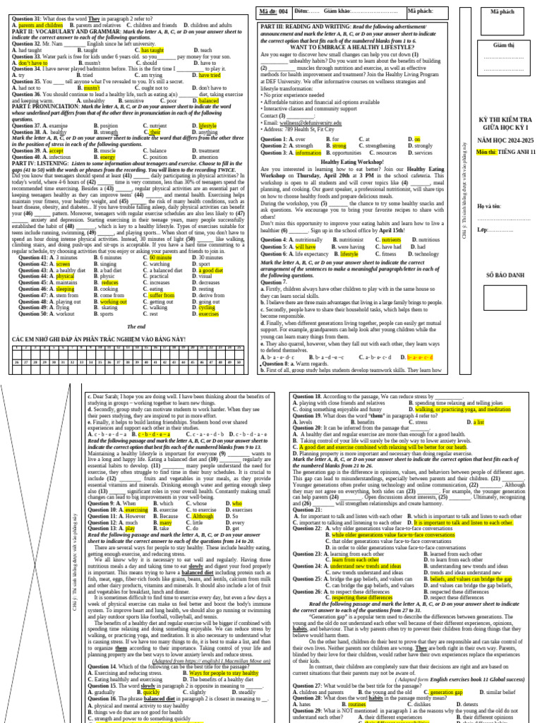 Midterm English Exam Grade 11 | PDF | Healthy Diet | Diet (Nutrition)