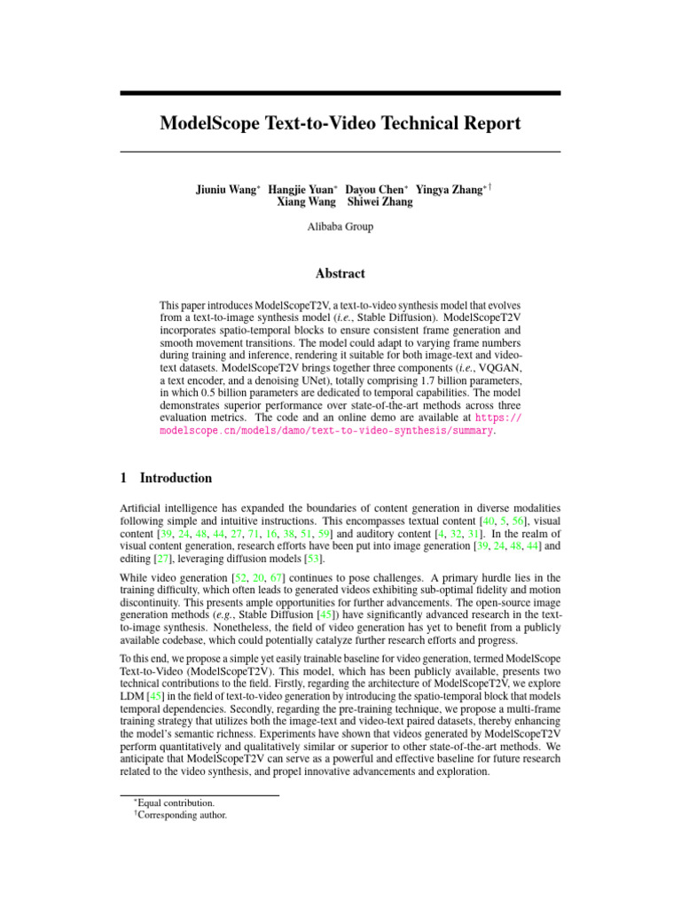 ModelScope Text-to-Video Technical Report | PDF | Video | Data Compression