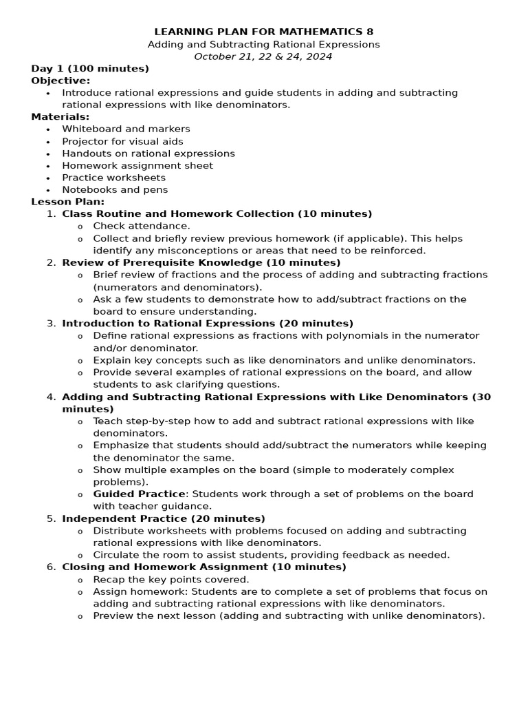 3 Adding and Subtacting Rational Expressions | PDF | Rational Number ...