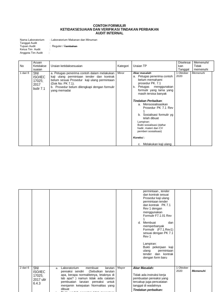 Contoh Mengisi Form Verifikasi Tindakan Perbaikan Rev 2 | PDF