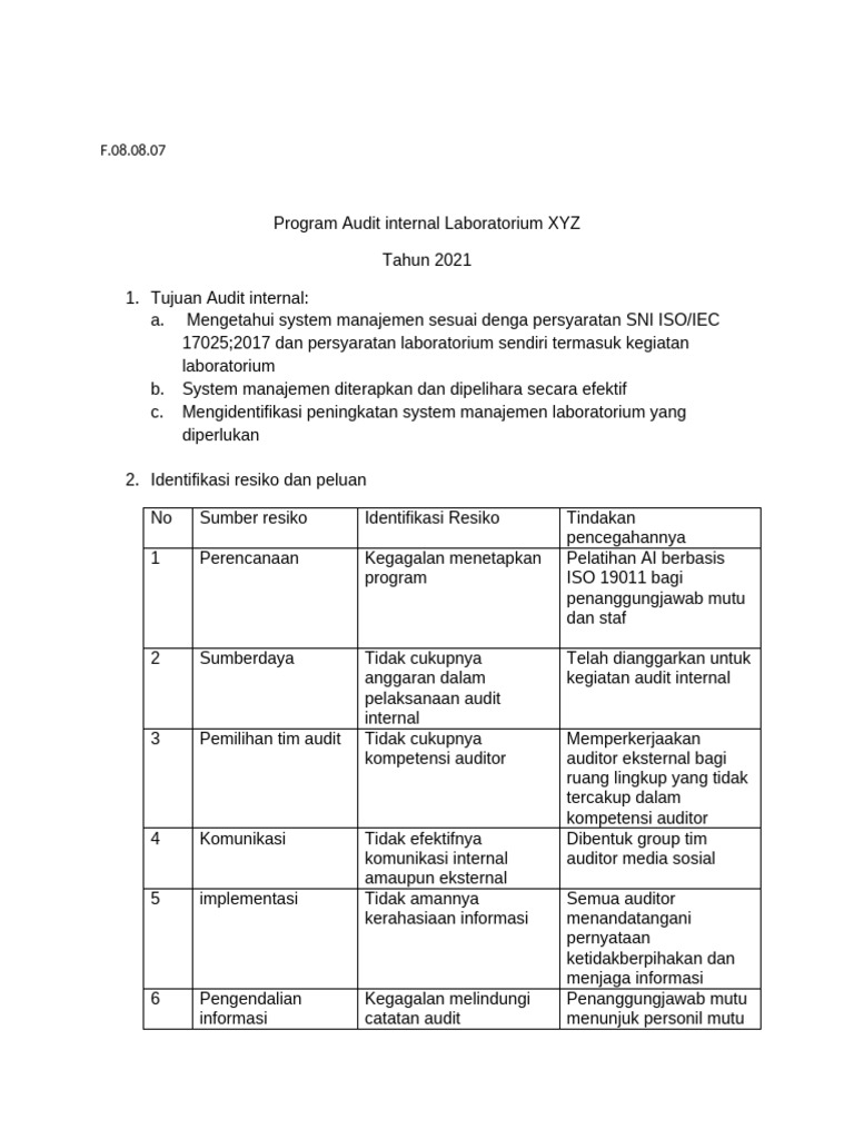 Contoh Program Audit Internal Unt Latihan | PDF | Bisnis
