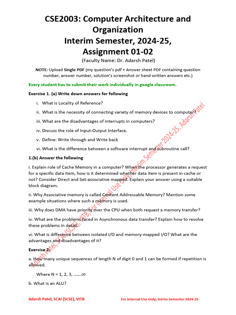 CAO-Assignment-01-02-CSE2003 | PDF | Computing | Computer Engineering