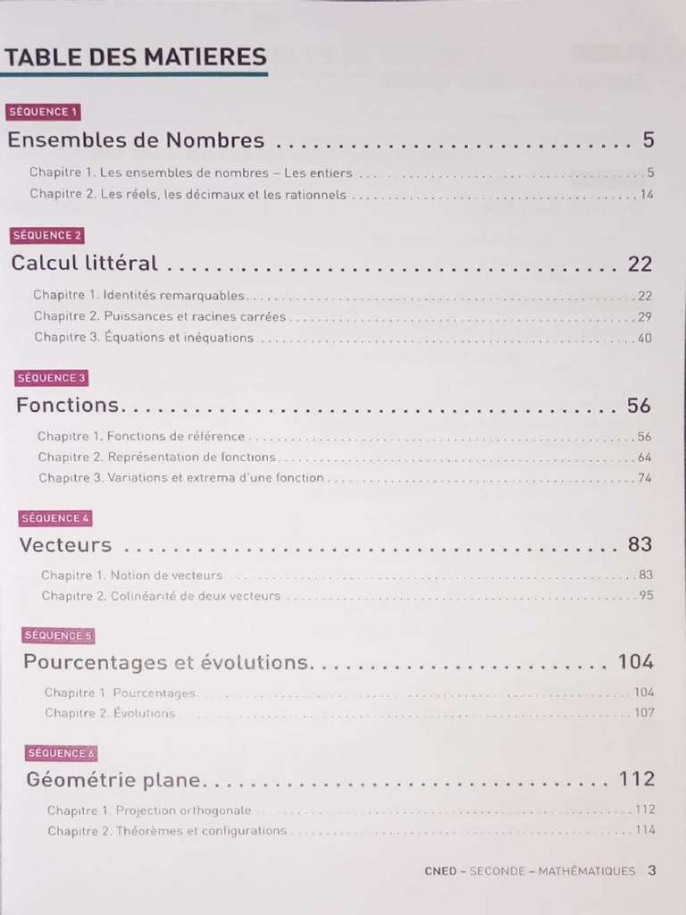 Table de Matière Math Seconde | PDF