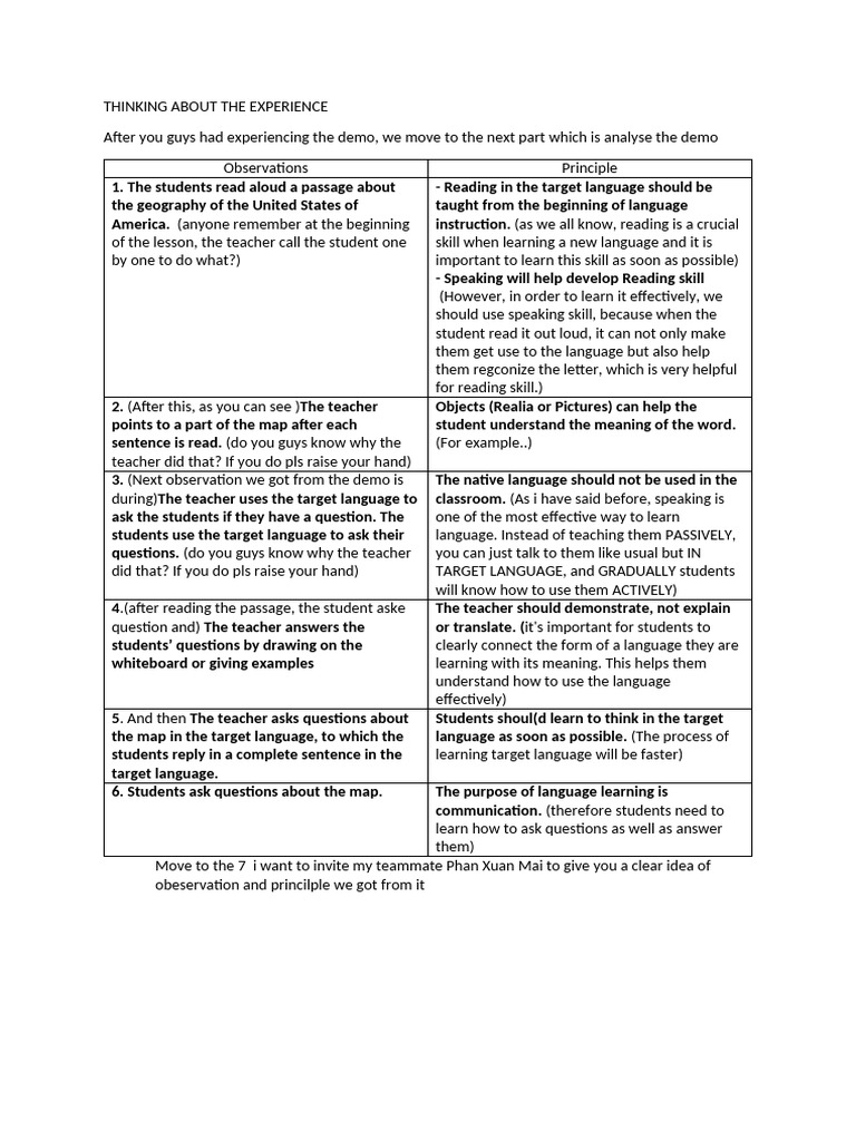 Thinking About The Experience | PDF | Question | Translations