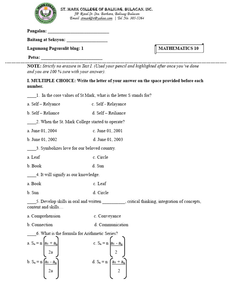 Summative Test No. 1 Mathematics 10 | PDF | Ellipsis | Mathematical ...