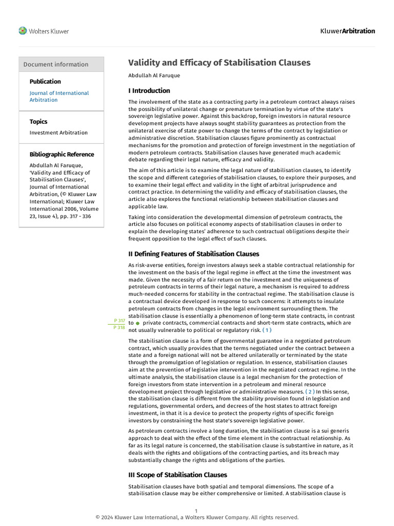 Validity and Efficacy of Stabilization Clauses - Legal Protection ...