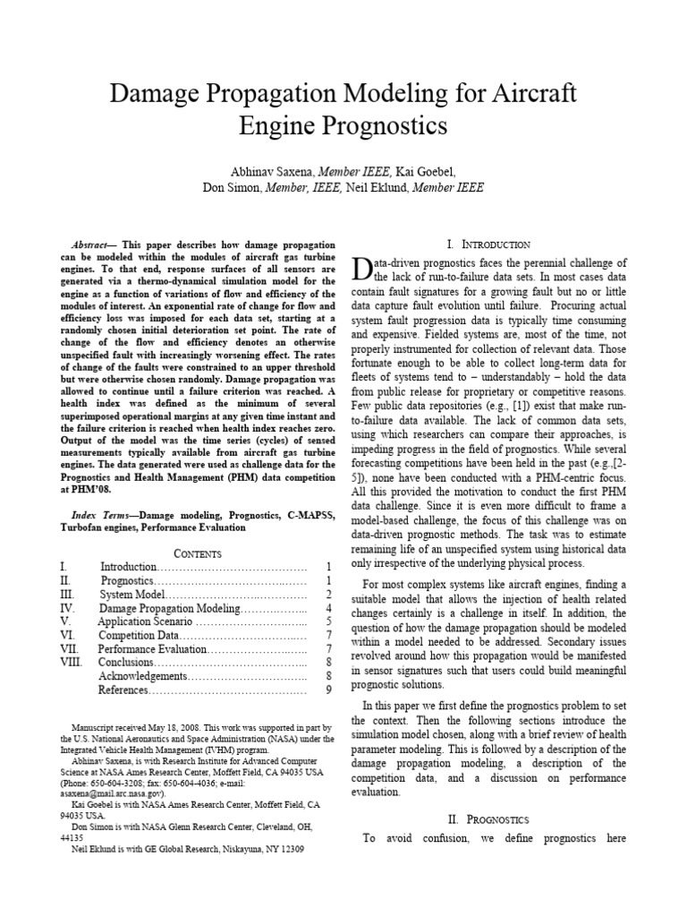 Damage Propagation Modeling For Aircraft Engine Prognostics | PDF ...
