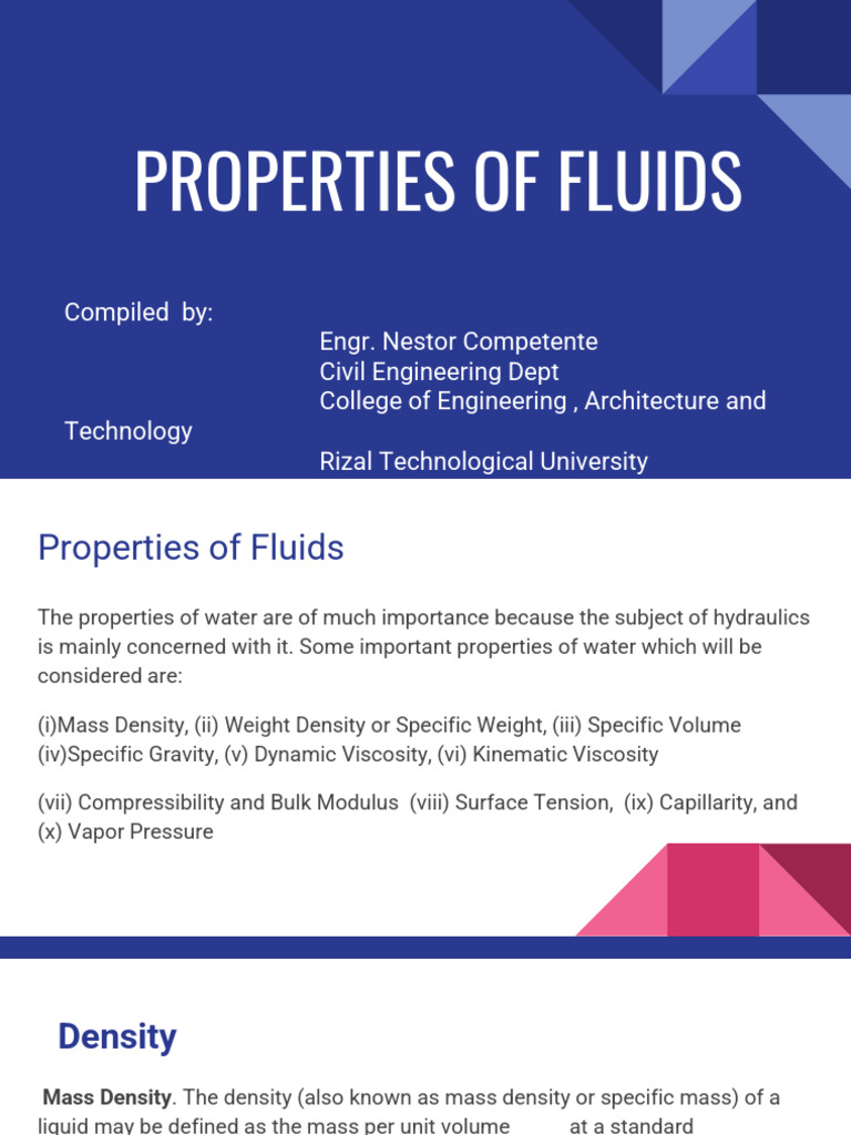 Properties of Fluid | PDF | Viscosity | Liquids
