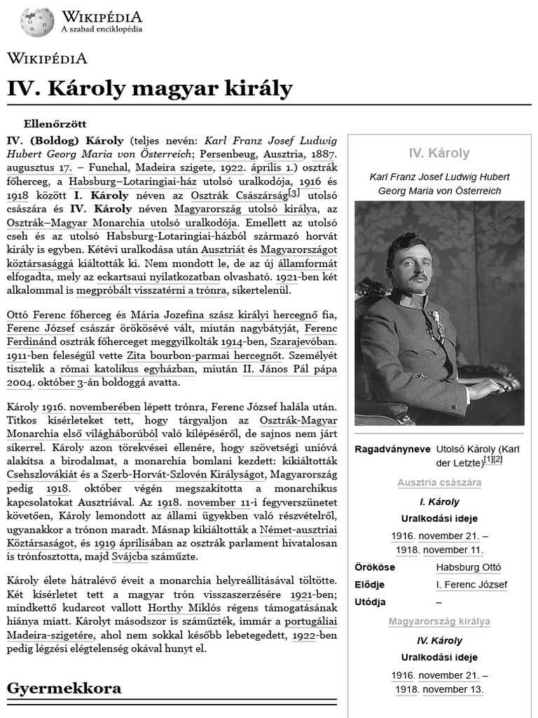 IV. Károly Magyar Király | PDF