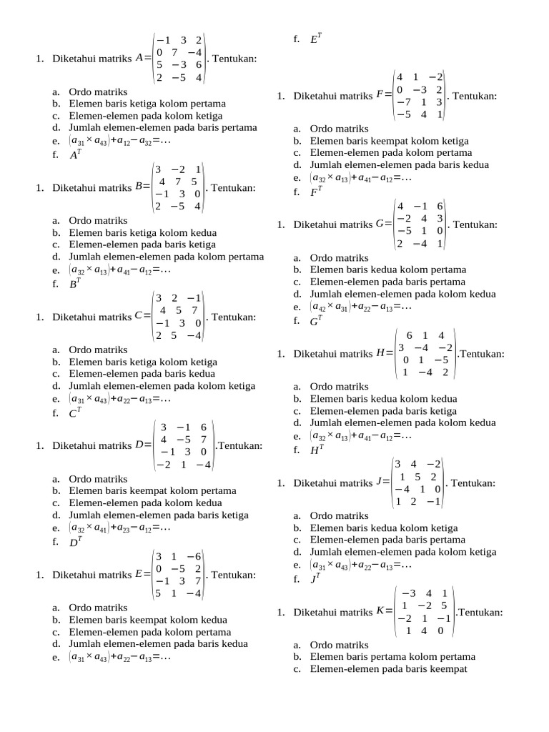 Latihan Soal Matriks Kelas XI PERTAMA | PDF | Metode & Bahan Ajar