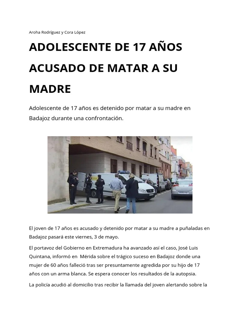 Adolescente de 17 Años Acusado de Matar A Su Madre | PDF | Apicultura ...