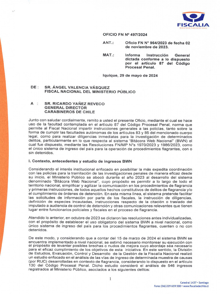 Oficio FN NRO. 497-2024 Fiscal Nac. Del Min. Público 1 | PDF