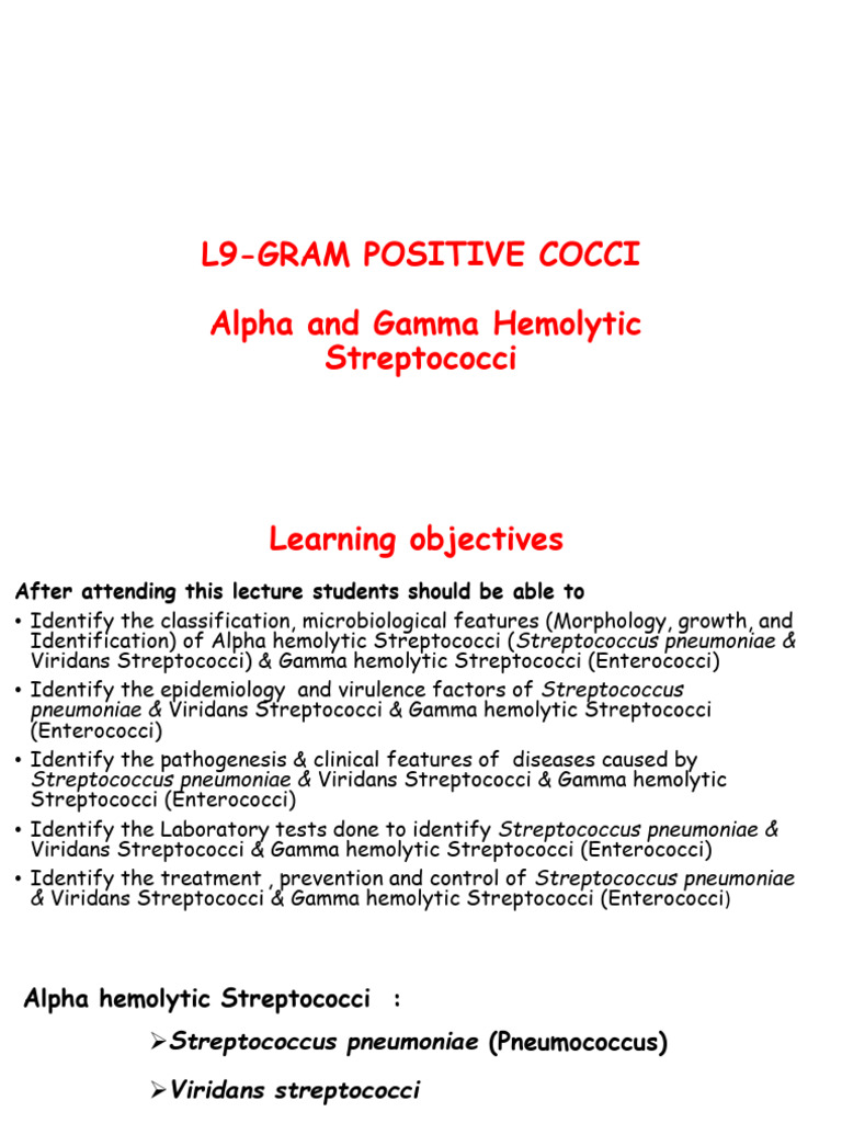 9 - G VE Alpha and Gmma Hemolytic COCCI | PDF | Streptococcus | Pneumonia