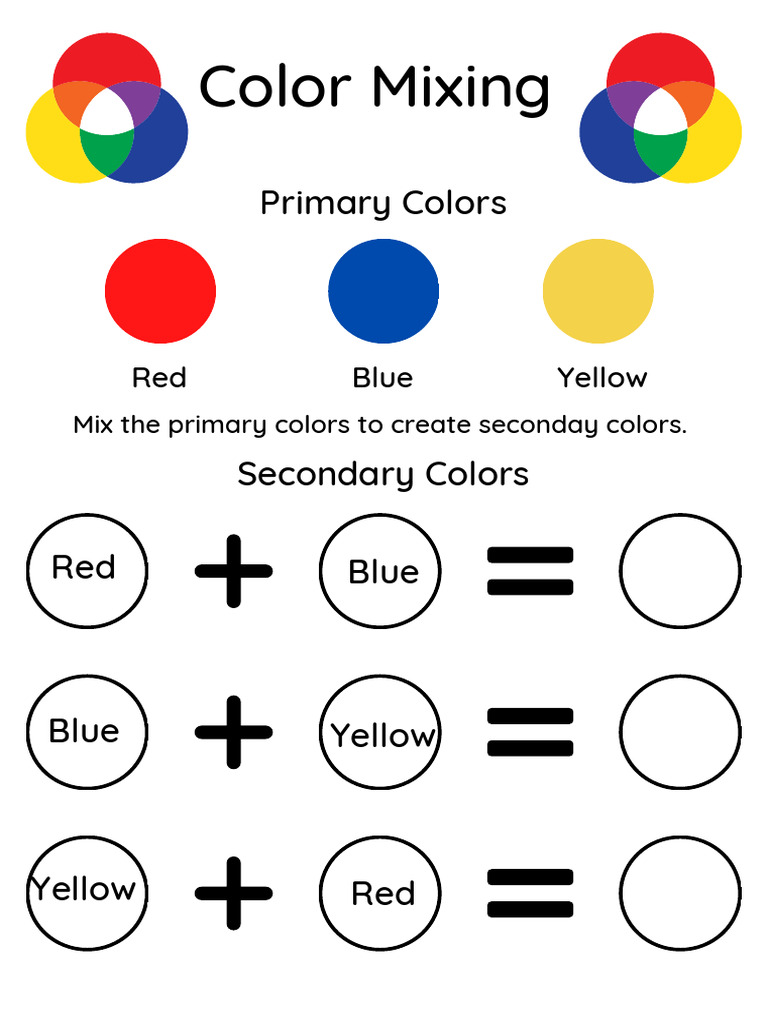 Art Color Mixing Primary and Secondary Color Worksheet | PDF