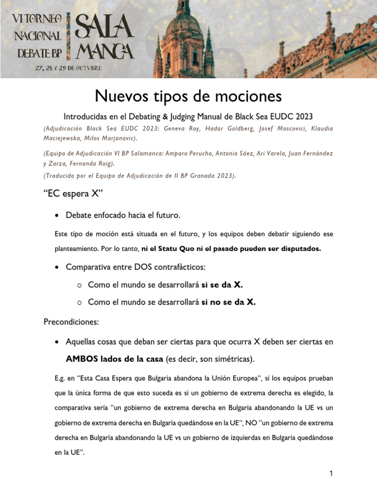 Tipos de Mociones Nuevas Briefing VI BP Salamanca 2023 | PDF | Derecho
