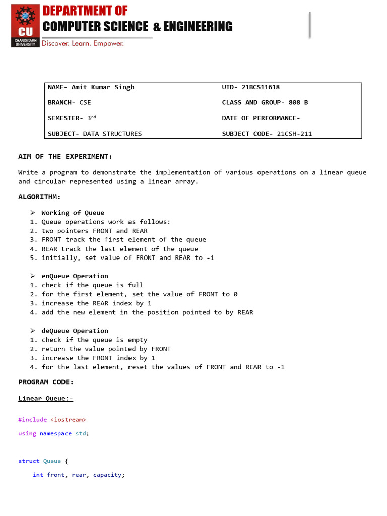 DS-Worksheet-2.4 | PDF | Queue (Abstract Data Type) | C++