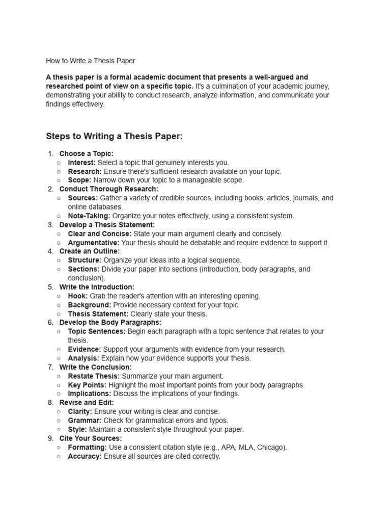 Guide to Writing a Thesis Paper | PDF | Thesis | Apa Style