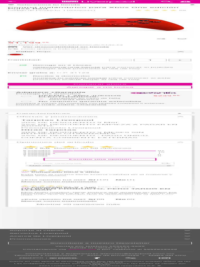 Control Inalámbrico para Xbox One Edición Pulse Red Liverpool | PDF