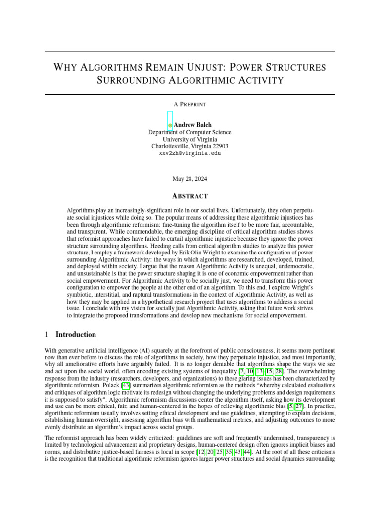 Why Algorithms Remain Unjust - Power Structures Surrounding Algorithmic Activity | PDF ...