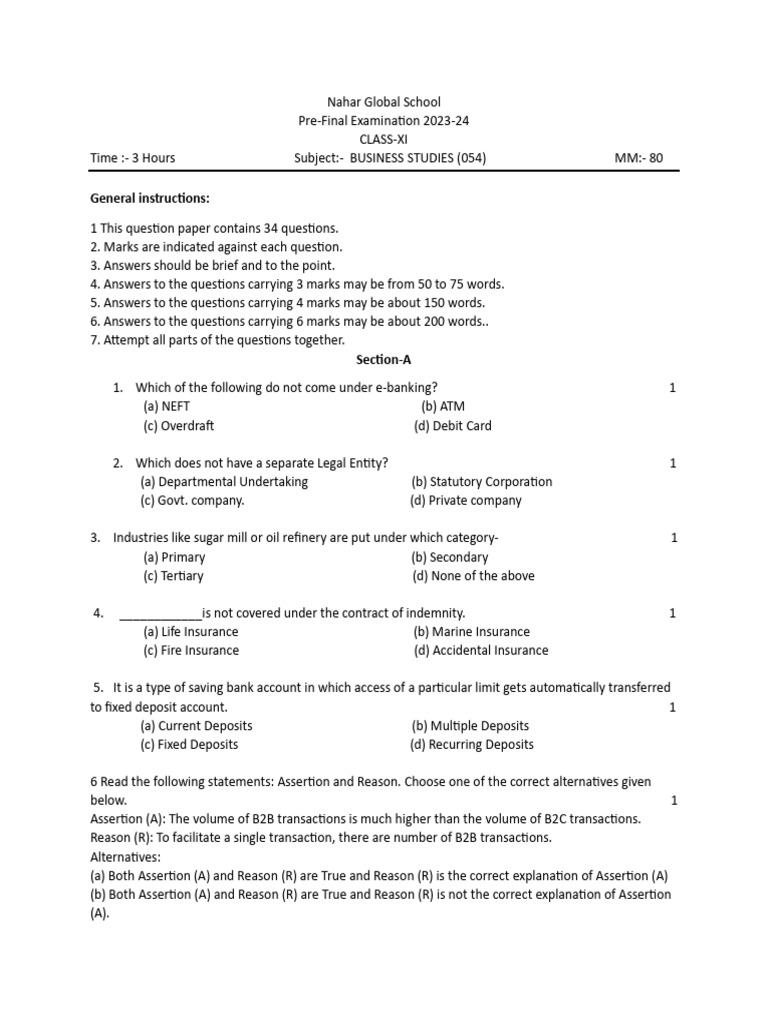 XI BS Pre - Final | PDF | Banks | Credit