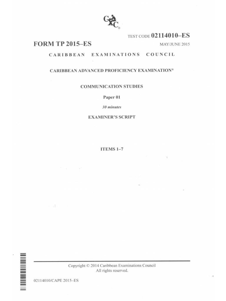 Communication Studies - Paper 1 - 2015, 2016, 2018, 2019, 2022 | PDF