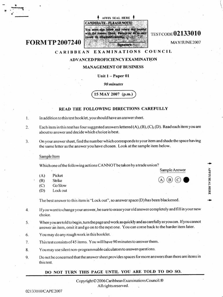 FORMTP2007240: Ibbean Examinations - CIL | PDF | Depreciation | Balance ...