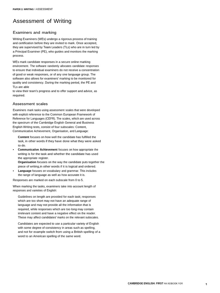 Cambridge English Writing Assessment Guide | PDF | English Language ...